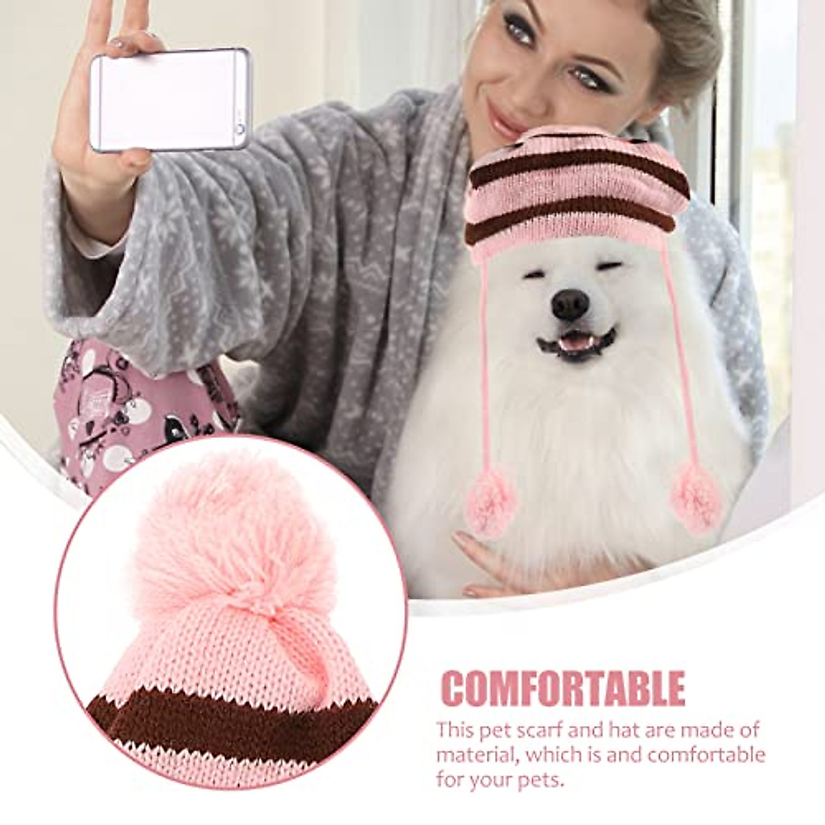 Balacoo Winter Dog Knitted Scarf Hat Set Dog Warmers Set Pet Winter Costume Doggie Winter Outfits for Dog Cat