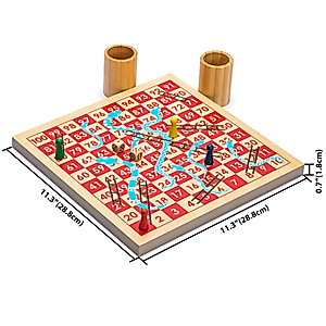 Yellow Mountain Imports 2-in-1 Reversible Wooden Snakes and Ladders, Ludo Game Set - 11.3 inches