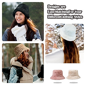 Rurymoe Faux Fur Fuzzy Winter Bucket Hats for Women Men,Fluffy Warm Hat for Daily, Casual,Sports,Skiing Black