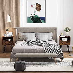 JAXPETY Nightstands Set of 2, Night Stand with Drawer and Open Storage Shelf, Bedside Tables with Solid Wood Legs, End Table, Side Table, for Bedroom, Retro Brown