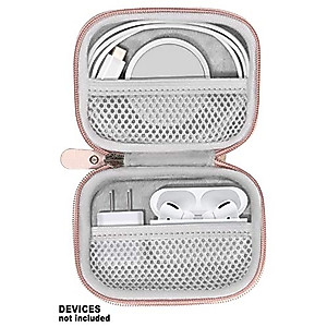 Travel Protection and Storage Case for Airpods Case, Featured Design, mesh Pouches for airpods case, Wall Charger and Cable, (Rose Gold)