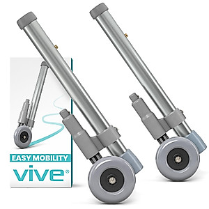 Vive Walker Wheels with Brakes - Mobility Aid Equipment for Seniors - Replacement Parts for Back Stability Safety - 3 Inch Rear Glide Rubber Wheel - Swivel/Lock Universal Adjustable Design
