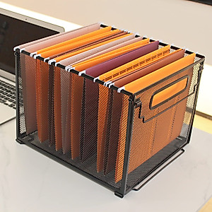 SETTFRFE Letter Size Hanging File Folder Organizer,Metal Filing Crate,File Basket for Hanging File,Black (Mesh metal)
