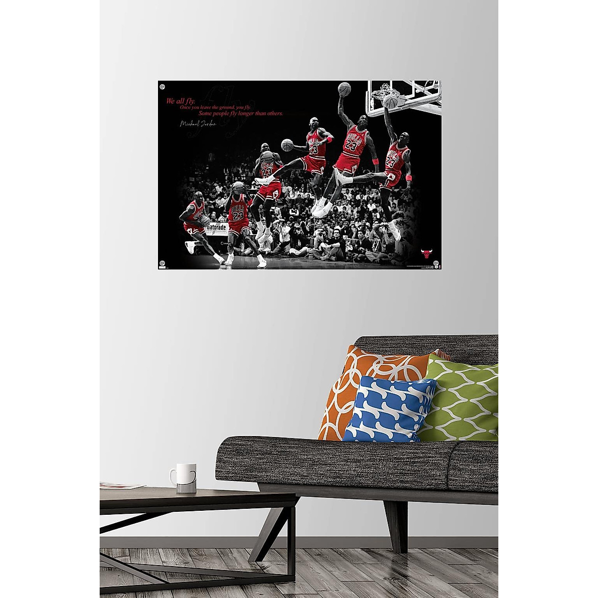 Trends International Michael Jordan - Fly Wall Poster, 22.37" x 34.00", Poster & Push Pin Bundle