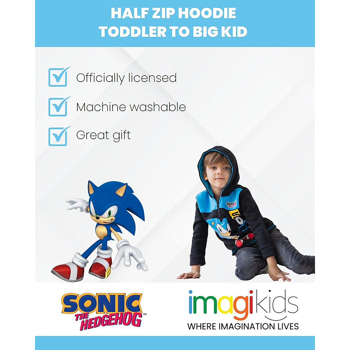 SEGA Sonic The Hedgehog Little Boys Fleece Half Zip Hoodie Black 7
