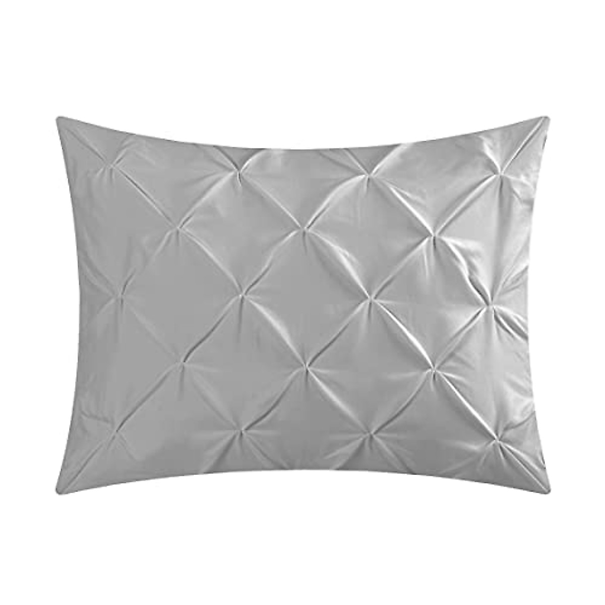 EVOLIVE 4pc Set Pinch Pleat/Kiss Pleat, Pintuck Down Alternative Comforter Set with Pompom (Full/Queen, Silver Grey)