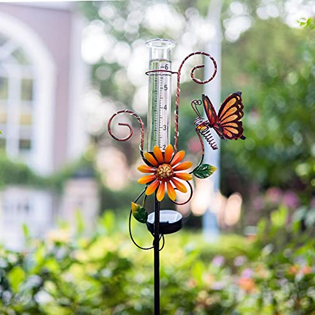 Stargarden Butterfly Rain Gauge Outdoor,Solar Garden Rain Gauge Decorative Waterproof for Yard Garden Patio Lawn