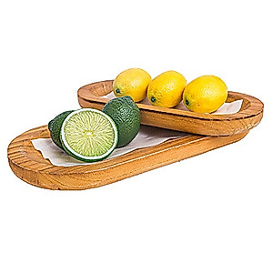 HAWOO Wood BambooTrays,Serving Tray for Eating,Rustic Ottoman Wooden Platter Oval Tray for Food,(Set of 2) Large: 16 x7.25'', Small: 12.5 x6'' …