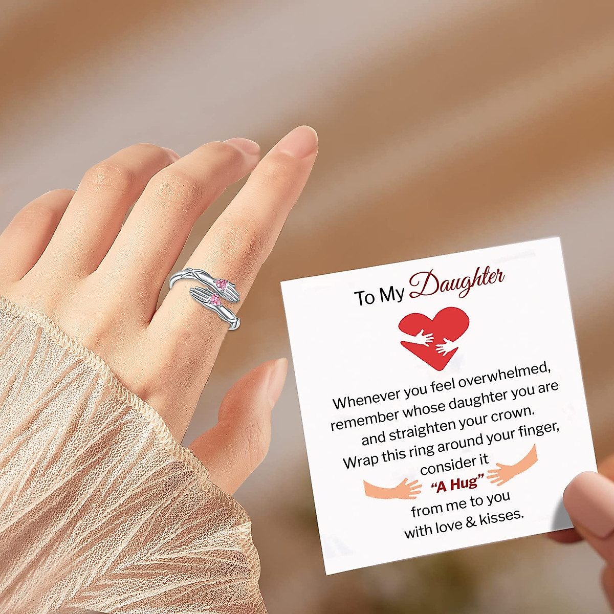 Hug Ring 925 Sterling Silver for Women Always with You Endless Hugging Ring Jewelry Gift for Daughter Teen Girls Hug Hand Rings Adjustable (I Love You Forever)