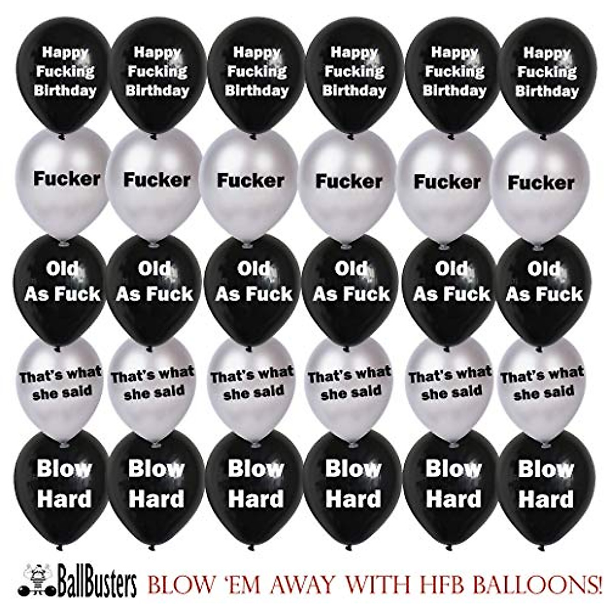 30 pc Funny Adult Birthday Balloons | Gag Gift for a Man Birthday~ Designed by BallBusters, a USA company (30 Black & Silver Balloons)