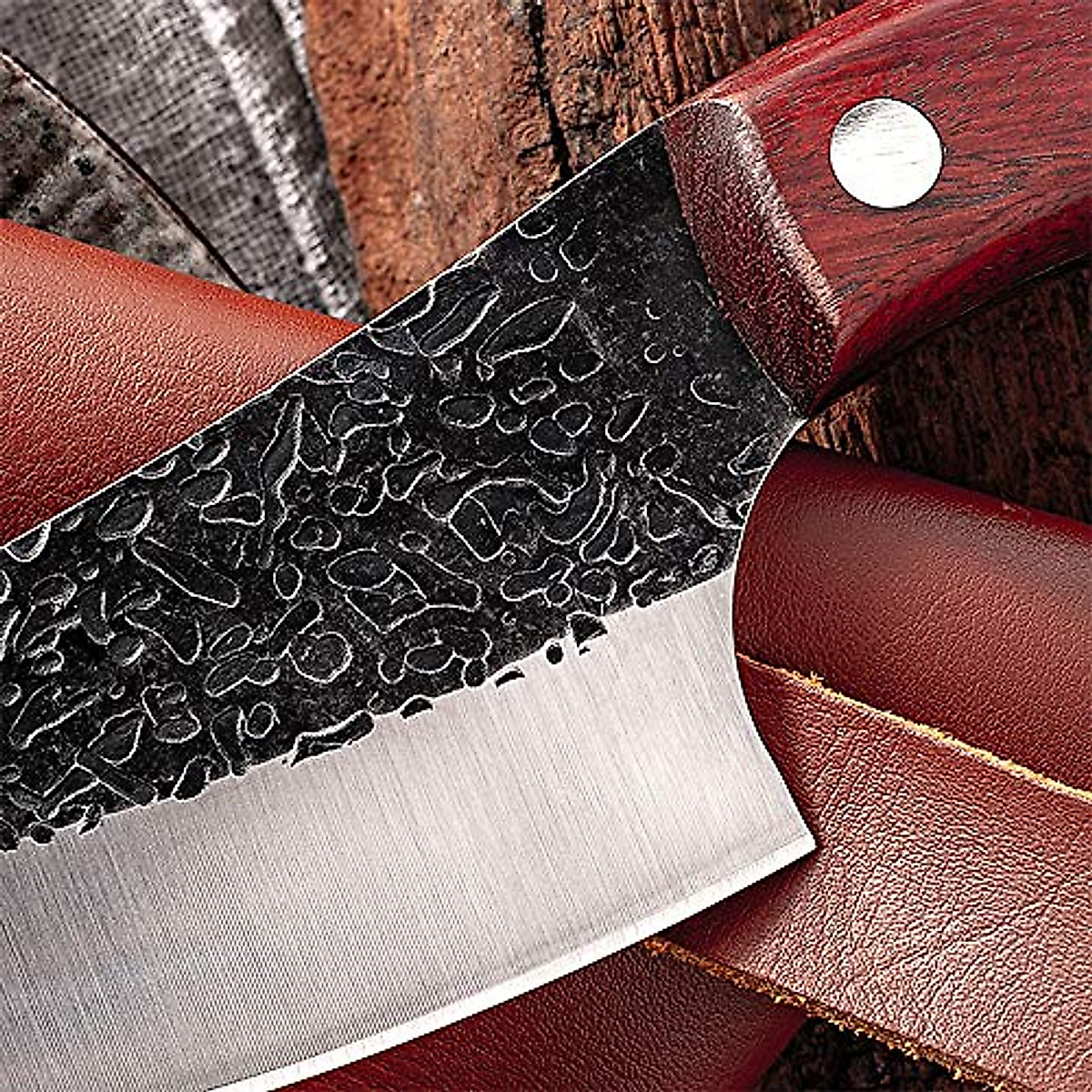 Balaweis Chef Knife 5 inch Professional Kitchen Boning Knife Sharp Blade Cutting Cooking Stainless Steel Knife Handmade Forged Hammered kitchen Knife Outdoor BBQ Portable travel Meat Cleaver