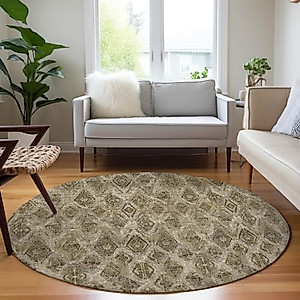 Addison Rugs Chantille ACN622 Mocha 8' x 8' Indoor Outdoor Round Rug, Easy Clean, Machine Washable, Non Shedding, Bedroom, Living Room, Dining Room, Kitchen, Patio Rug
