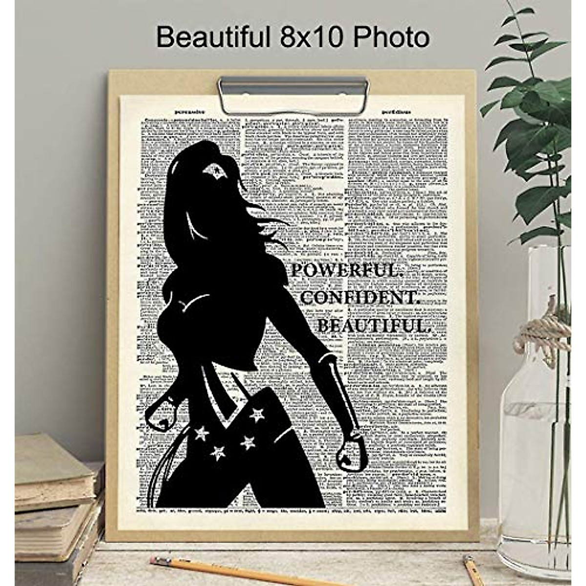 Powerful Confident Beautiful Woman Dictionary Art, Home Decor - Inspirational Wall Art Print, Poster - Gift for Superheroes, Comic Book Fan, Women - 8x10 Unframed Motivational Girls Room Decoration