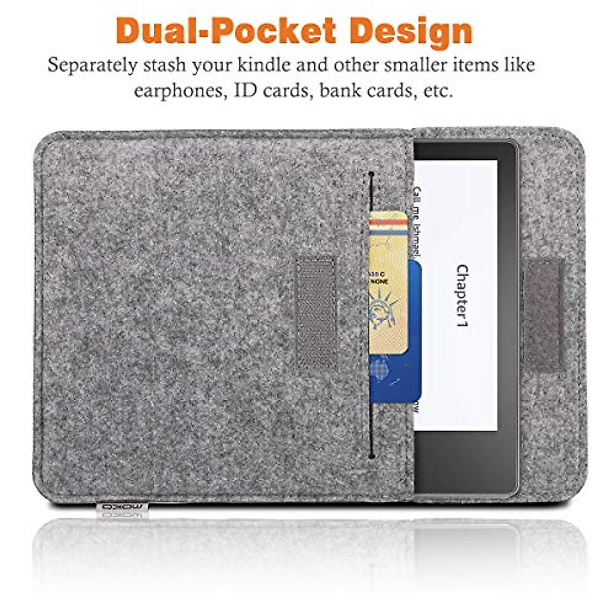 MoKo Sleeve Compatible with Kindle Oasis 2019/2017, Protective Felt Accessories Cover Case Pouch Bag with Dual Pockets Fits 7 Inch Kindle Oasis E-Reader, Light Gray
