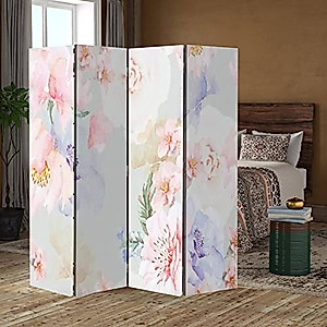 Wood Screen Room Divider Rose Seamless with Watercolor on Pastel Designed for Fabric Luxurious Folding Screen Canvas Privacy Partition Panels Dual-Sided Wall Divider Indoor Display Shelves 4 Panels