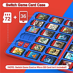 CYKOARMOR Switch Game Case for Nintendo Switch/OLED/Lite, Switch Game Holder with 36 Games Storage and 72 Memory Cartridge Slots, Portable Switch Game Card Case with Magnetic Closure, Red Blue