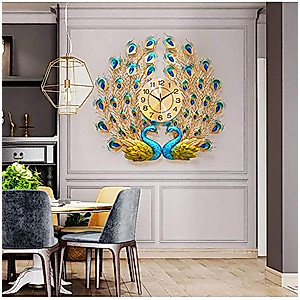 Wall Clock Peacock Wall Clock European Peacock Home Decor Wall Clock Living Room Mute Clock Watch Bedroom,Green