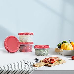 Jucaifu 8 Ounce reuseable small plastic freezer storage container jars with screw lid for food snacks lunch(8Pcs, Red)