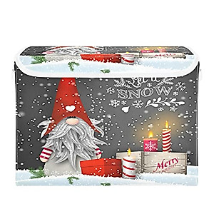 xigua Winter Christmas Gnome Storage Bins with Lids Foldable Large Cube Storage Boxes with Handles for Home Bedroom Closet Office (16.5x12.6x11.8 in)