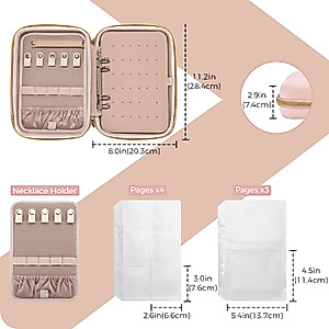 ProCase Large Travel Jewelry Organizer Case, Jewellery Home Storage Book Ring Binder with Clear Pockets for Presentation, Zippered Pouch Bag for Earrings Necklaces Bracelets -Pink