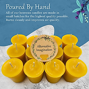 12 Pack of Beeswax Votive Candles - 100% Pure, Natural Beeswax with Natural Light Honey Scent - 15 Hour Burn - Alternative Imagination