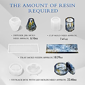 ISSEVE 4Pcs Resin Molds for Bathroom Accessories Set, Silicone Molds for Resin Casting - Toothbrush Holder Cup & Diffuser Bottle Mold, Tray & Jar Mold with Lid Kit for Countertop Vanity Organizer