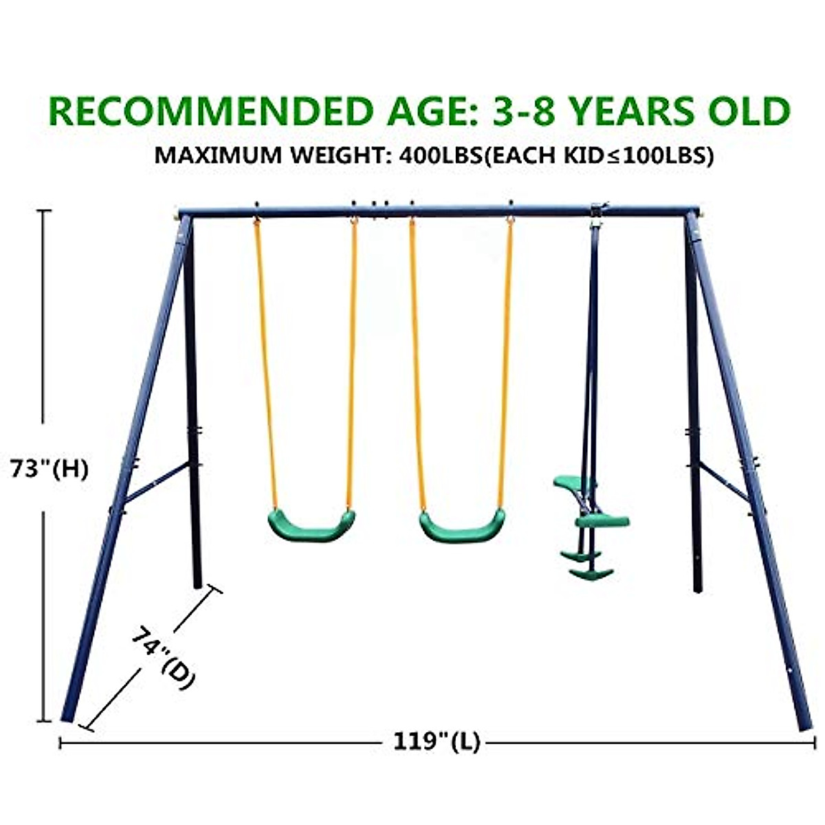 GREBAI Outdoor Metal Swing Set, Children's Swing Set with Slide for Backyard, Swing Set for Children, Toddlers, use