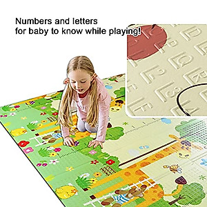 Swity Home Baby Play Mat 79" X 71", Foldable Foam Floor Mats with Carry Bag, Double Sided Playmat, Anti-Slip, BPA Free, Waterproof Crawling Mat for Kids Babies Toddlers (Giraffe)