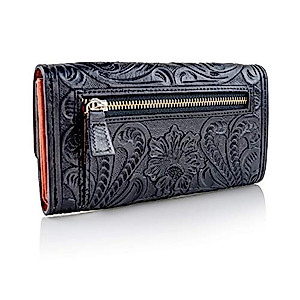 Mauzari Geneva Women's Tooled Leather Wallet (Obsidian)