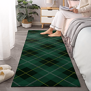 Door Mats Set of 2, Christmas Plaid Buffalo Check Green Black Non-Slip Absorbent Low-Profile Plush Doormats for Entryway, Patio, High Traffic Areas, Indoor and Outdoor Mat, 15.7x23.6 in + 15.7x47.2 in