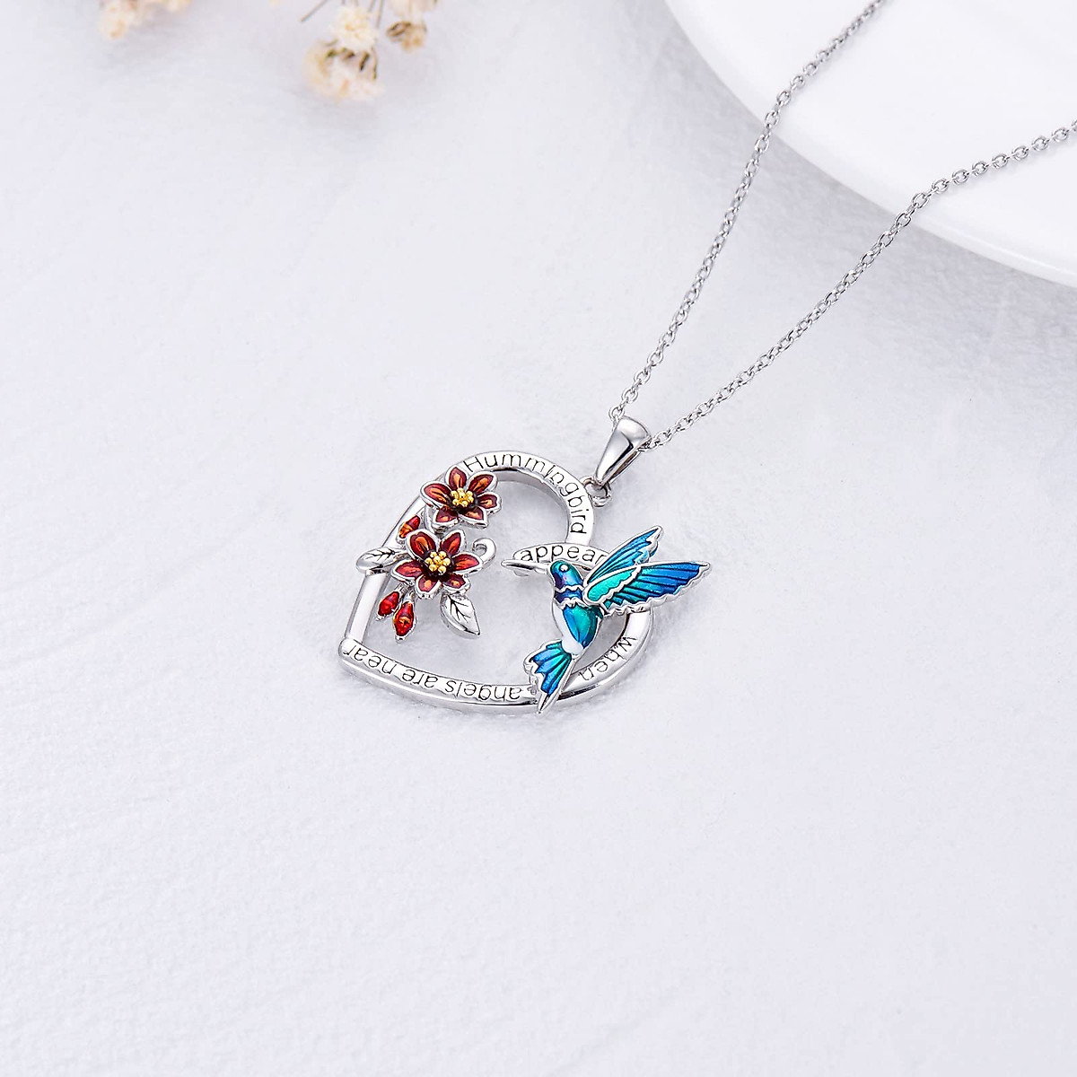 LONAGO Hummingbird Necklace Hummingbird Heart Pendant Necklace 925 Sterling Silver Hummingbirds Necklaces Gifts for Women