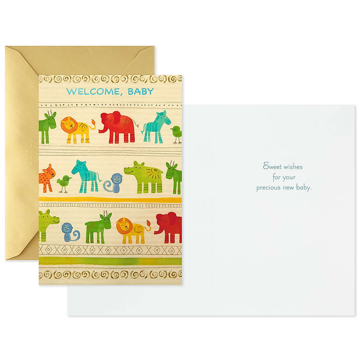 Hallmark Golden Thread Pack of 2 Baby Shower Cards (Elephants, Safari Animals) (899RZP1401)