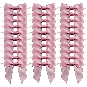 7Rainbows 30pcs Boutique 2.5" Pink Satin Ribbon Twist Tie Bows for Tying Up Packages Gift Wrapping