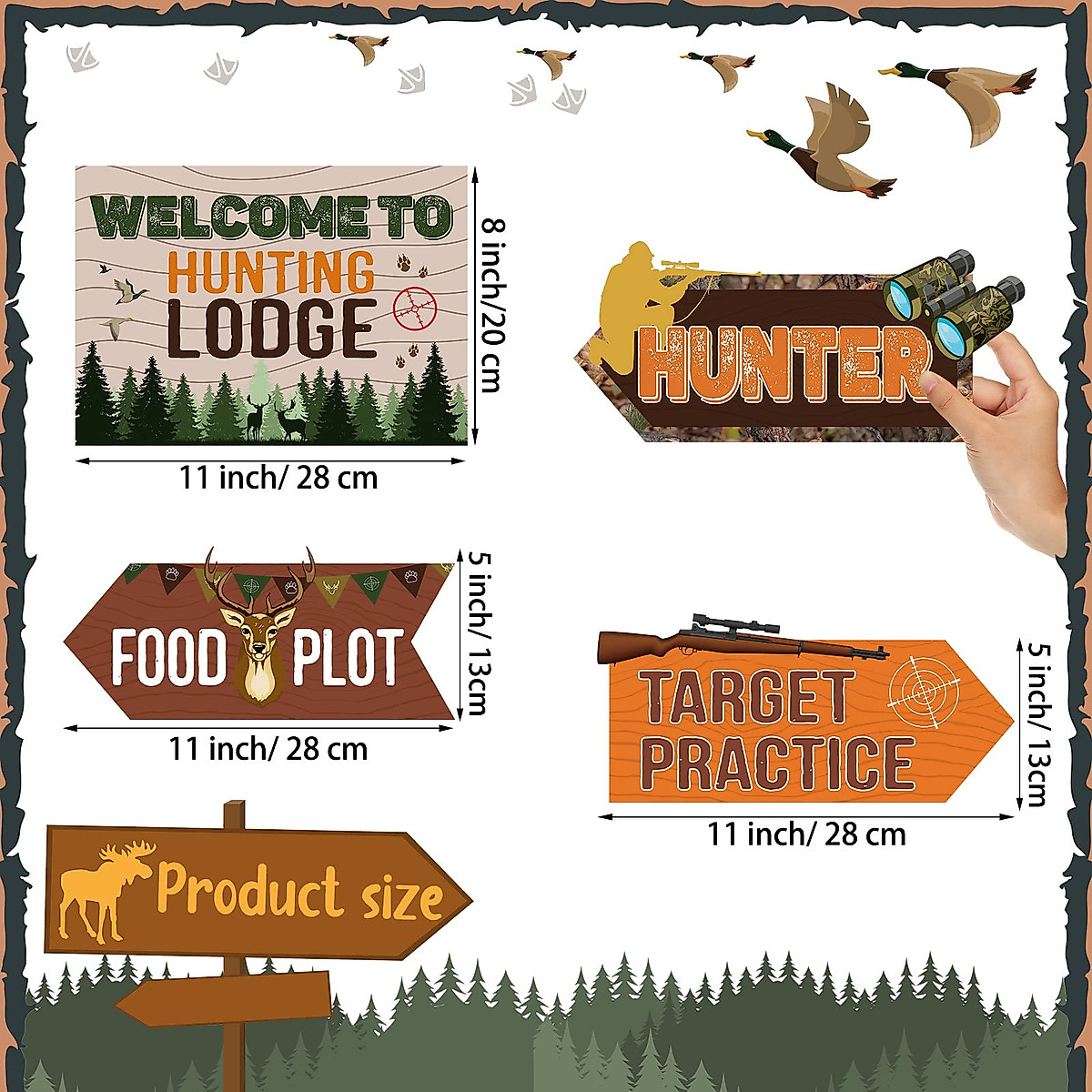 20 Pieces Hunting Party Sign Gone Hunting Party Themed Directional Sign Deer Hunting Camo Cutouts Welcome Yard Sign for Birthday Party Supplies Photo Props Backdrop Decoration