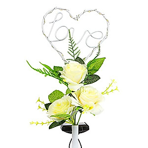 Joyathome 16 Inch Solar Heart Garden Stake Lights with 3 Artificial Flowers Metal Garden Art for Patio Lawn Garden Decor Solar Outdoor Love Sign for Gravesites Memorial and Ideal Gifts for Loved Ones