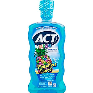ACT Kids Anticavity Fluoride Rinse Pineapple Punch 16.9 fl. oz. Accurate Dosing Cup, Alcohol Free
