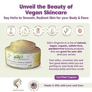 Gilly's Organics Sugar Scrub – Natural Scrubs with Lavender, Coconut, Avocado, Sweet Almond Oil – Gentle Exfoliating and Deeply Hydrating Body Scrub for Women and Men – 8oz Organic Sugar Scrub
