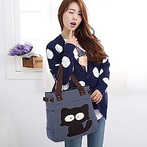KAUKKO Women Canvas Handbag Shoulder Bag Cat Big Tote Bag