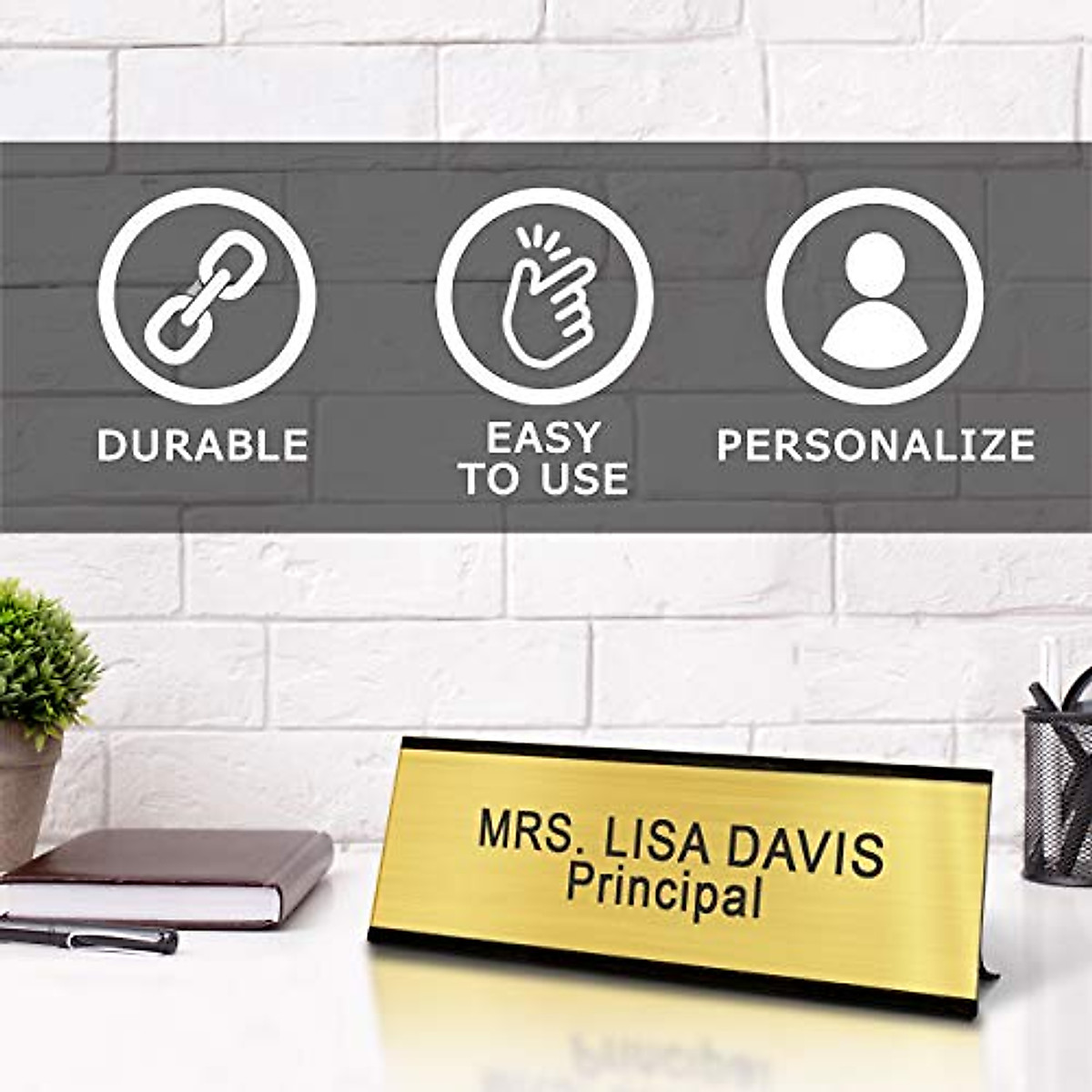 Name Plates for desks - Office Desk Name Plate Personalized with Desk or Wall Holder Customized Engraving 2x8