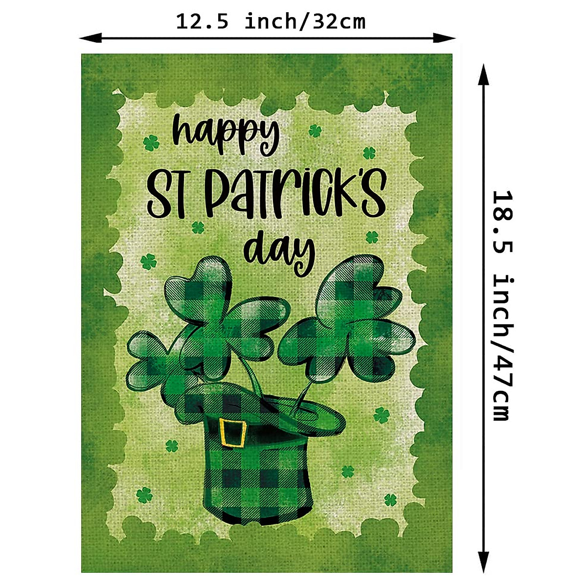St Patricks Day Garden Flag Shamrocks Clovers Buffalo Plaid Top Hat Vertical Double Sided Holiday Outdoor Yard Decor 12.5 x 18 Inch