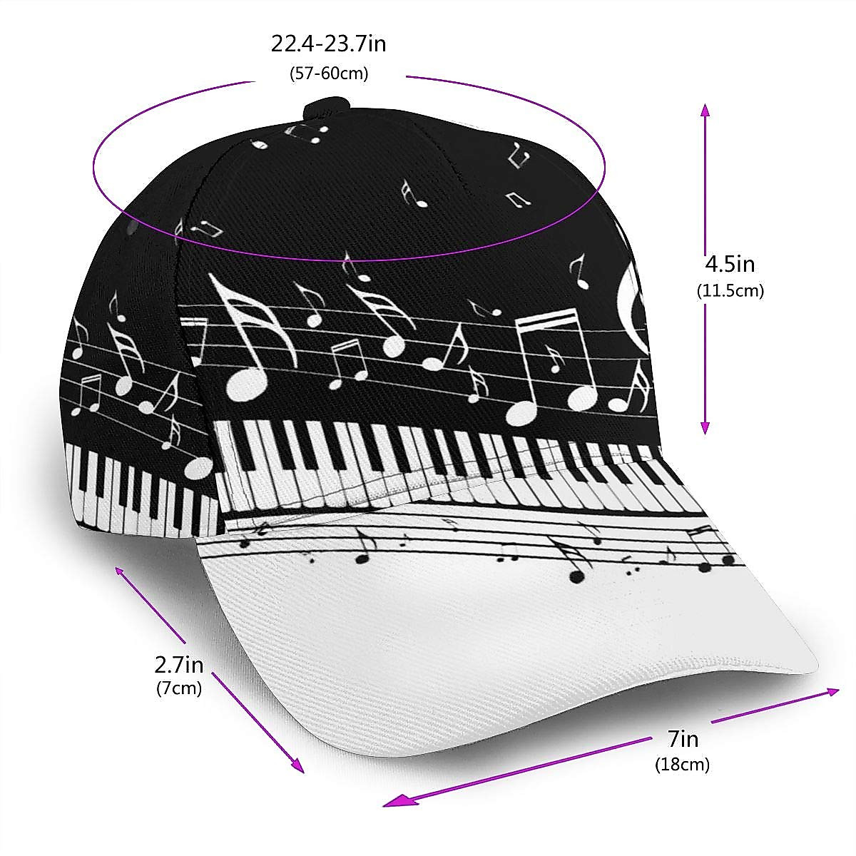 Unisex Fashion Classic Low Profile Baseball Cap Dad Hat Soft Adjustable Trucker Cap for Running Cycling Hiking Golf Outdoor - Piano Keys with Musical Notes