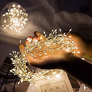 100 LED Cluster Fairy Light,Silver Wire Firecrackers String Copper Garland,USB Interface,Waterproof,Christmas Holiday Decoration,Indoor/Outdoor Bedroom,Garden,Yard,Patio (8.2ft,2 Pack,Warm White)