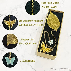 2 Pack Metal Leaf Bookmark with 3D Butterfly Pendant Unique Gift for Teachers Women Mothers Day Christmas Valentine's Day Butterfly Book Marks for Students Book Lovers Christian Lady Readers