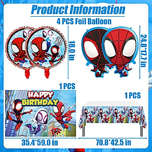 Spidey and His Amazing Friends Birthday Party Supplies, Spidey Party Balloons Garland Arch Kit, Latex Balloons, Backdrop, Tablecloth, Spidey Theme Party Decorations, Spidey Birthday Party Favors