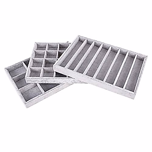 AUTOARK Ice Velvet Stackable Jewelry Tray Showcase Display Organizer,Set of 3,AJ-075