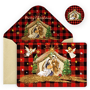 Artoid Mode 24 Pack Angels Cabin Christmas Thank You Cards Xmas Tree Greeting Cards Gift With Envelope Sticker Blank Note Cards for Birthday Wedding Baby Shower Bridal Shower, 4 x 6 Inch