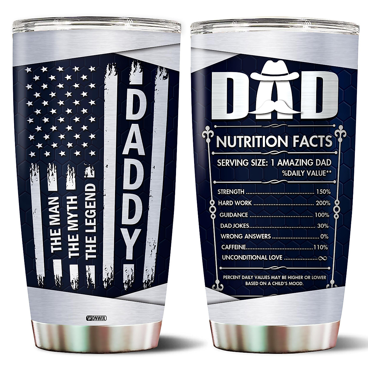 WONWIX Dad Tumbler Gifts for Daddy from Daughter Son Nutrition Facts 20oz Stainless Steel Insulated with Lid Thermos Coffee Cup Travel Drinking Mug Christmas Birthday Retirement Gift Fathers Day