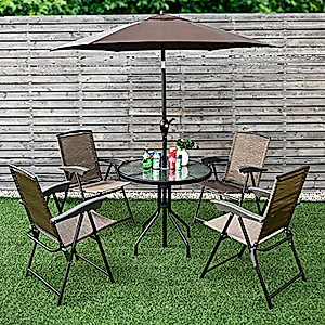 Goplus 32" Outdoor Round Patio Table with Umbrella Hole, All Weather Dining Table Tempered Glass Top, Bistro Table Coffee Table Furniture Commercial Party Event for Backyard Lawn Balcony Pool