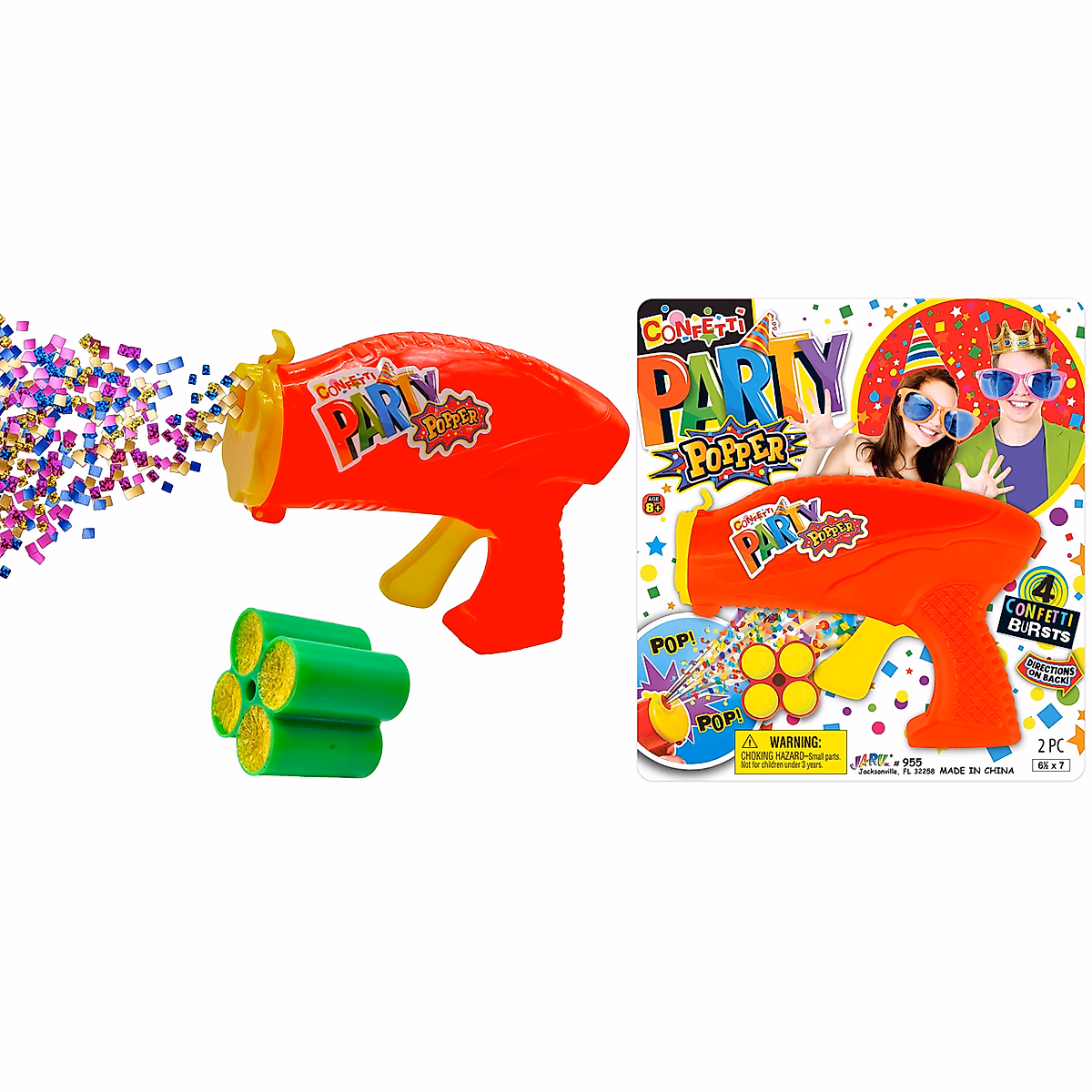 Confetti Party Poppers Gun Party Supplies (1 Gun 4 Shots) Plus Sticker Reusable Multicolor Metallic Confetti Poppers Gun Confetti Gun Party Favors Kids & Adults Birthday Parties Crazy Hour Fun 955-1s