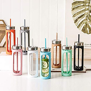 Kodrine 24 oz Glass Water Tumbler with Straw and Lid, Wide Mouth Water Bottle, Straw Silicone Protective Sleeve BPA FREE-Amber